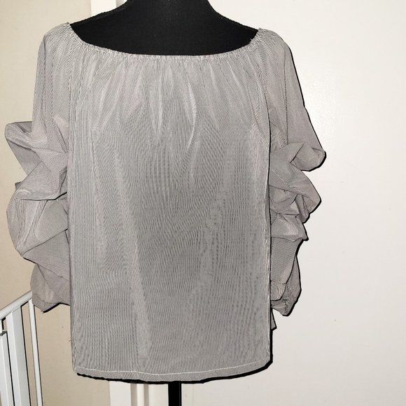New Collection | Tops | New Collection Pinstriped Top With Gathered Sleeves M | Poshmark